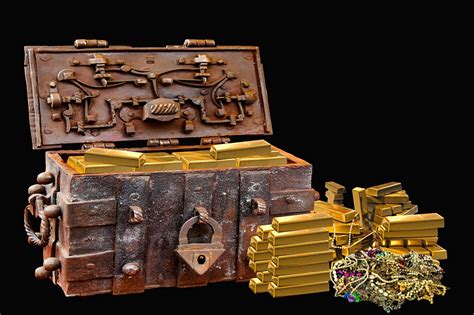 Papeis de parede Ouro Joalharia Fundo preto Baú de tesouro Lingote