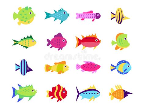Iconos Lindos Del Ejemplo Del Vector De Los Pescados Fijados