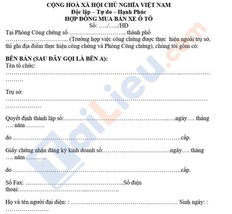 Hợp Đồng Mẫu Mua Bán Xe Ô Tô Công Ty Hướng Dẫn Và Mẹo Trung Tâm Đào