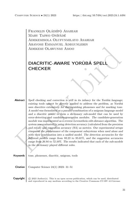 pdf diacritic aware yorÙbÁ spell checker