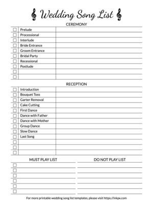 Printable Wedding Song List Templates In PDF PNG And Formats In