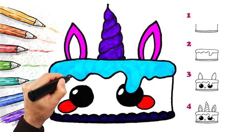 How To Draw Cute Unicorn Cake In Easy Steps Draw Step By Step Jak