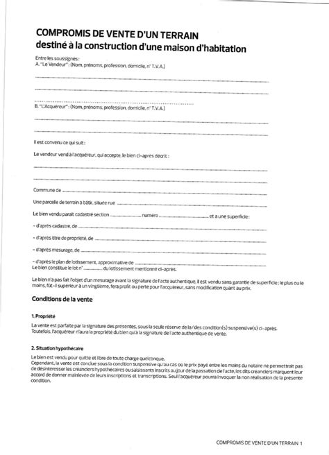Compromis De Vente D Un Terrain Destin La Construction D