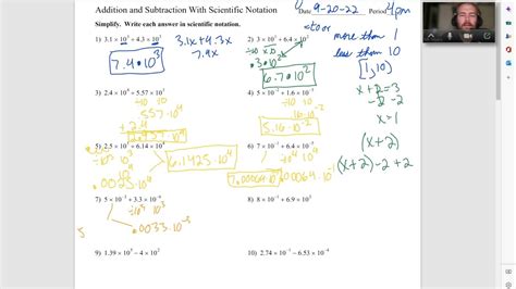 adding and subtracting scientific notation algebra 1 kuta worksheet series youtube