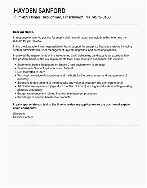 Supply Chain Coordinator Cover Letter Velvet Jobs