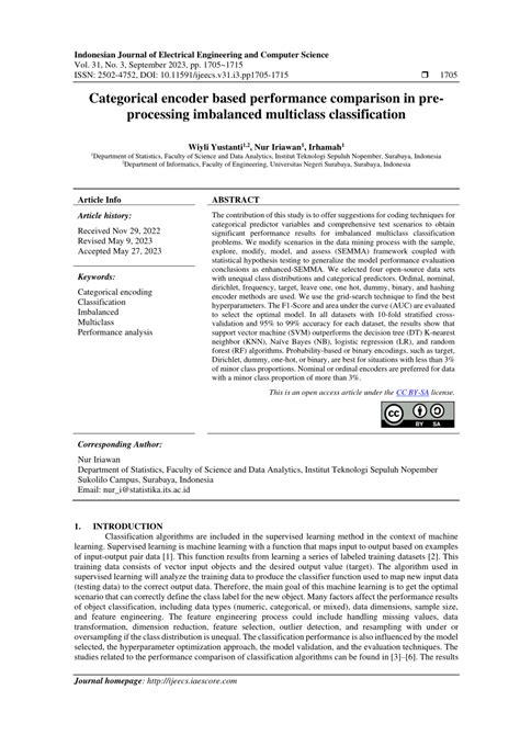pdf categorical encoder based performance comparison in pre processing imbalanced multiclass