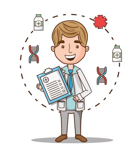 Médico diagnóstico de prescrição e uniforme Vetor Premium