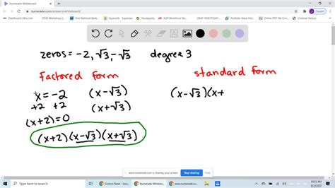 solved a polynomial p with integer coefficients has the zeroes and degree indicated use the