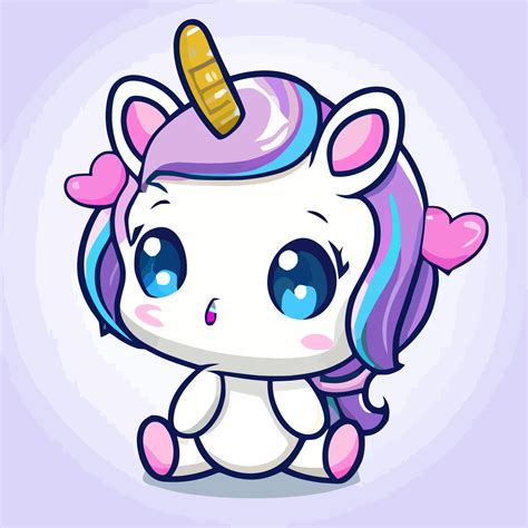 Cute Unicorn Illustration Unicorn Kawaii Chibi Vector Drawing Style