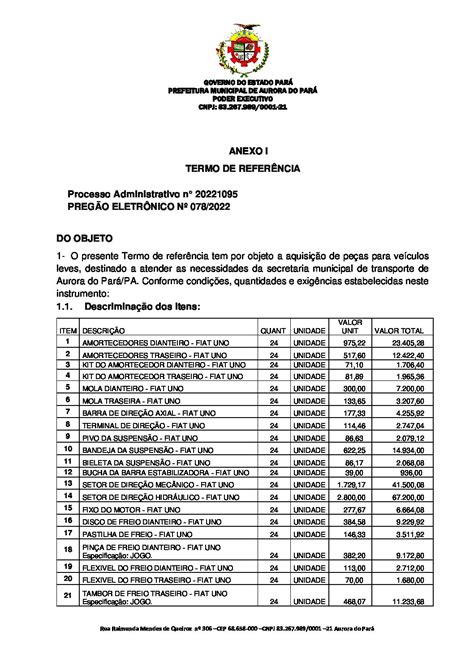 Termo De Referencia Prefeitura Municipal De Aurora Do Par Gest O