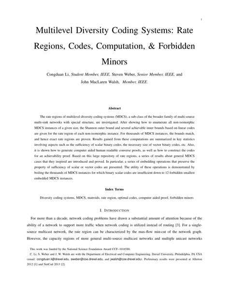 pdf multilevel diversity coding systems rate regions codes computation and forbidden minors