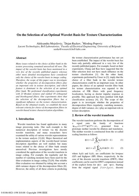 pdf on the selection of an optimal wavelet basis for texture characterization