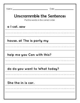 Unscramble 100 Simple Sentences 20 Worksheets For Grade 1 4 By 99