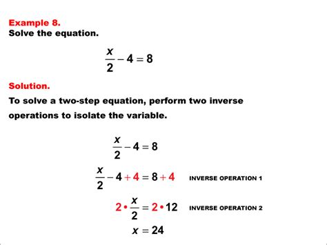 math example solving two step equations example 8 media4math