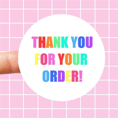 35x Rainbow Colour Thank You For Your Order Sticker Simple Thank You