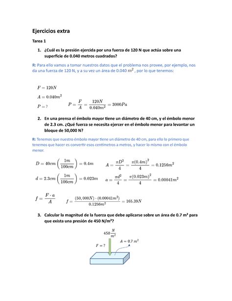 Ejercicios extr1 Ejercicios extra Tarea 1 Cuál es la presión