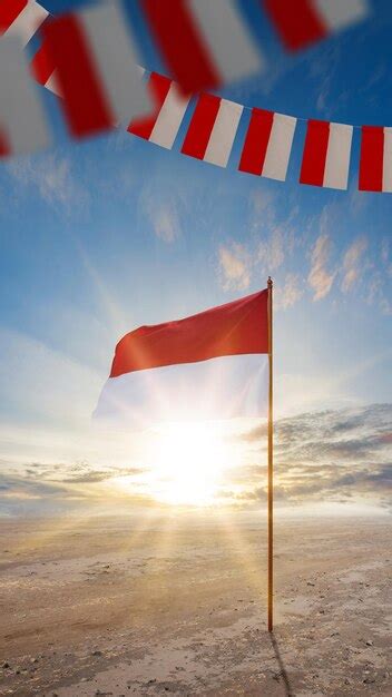 La Bandera Roja Y Blanca De La Bandera Indonesia Con Fondo De Cielo