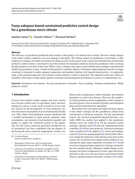 fuzzy subspace based constrained predictive control design for a greenhouse micro climate