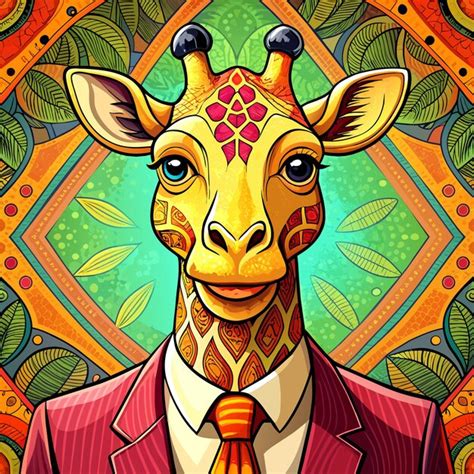 Una Jirafa Con Cuernos Y Una Corbata Que Dice Jirafa Vector Premium