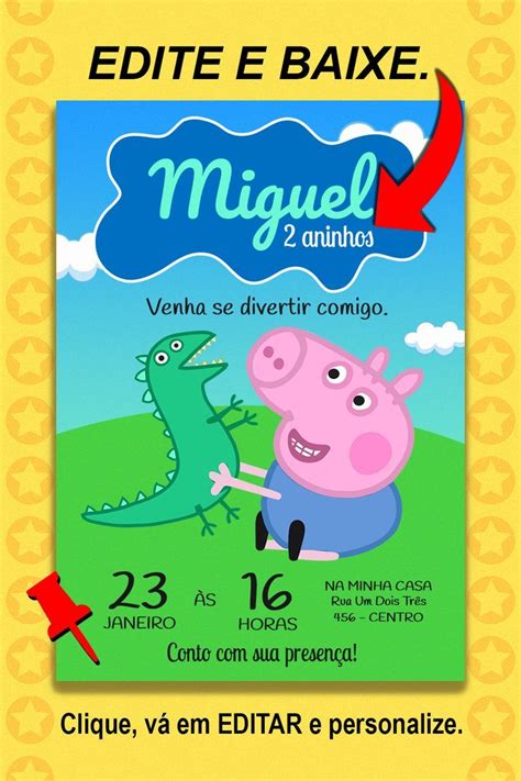 Venha Fazer Convite Online George Pig Peppa Pig Convite De