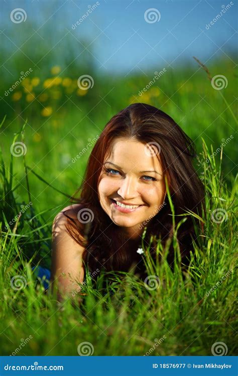 Brunette On Grass Stock Image Image Of Green Brunette 18576977