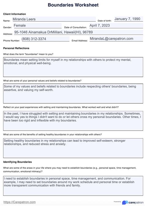 Setting Relationship Boundaries Worksheets