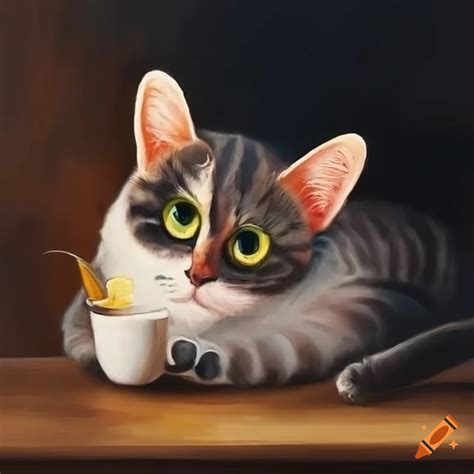 Photorealist Painting Of Cats Enjoying Coffee In A Cafe On Craiyon