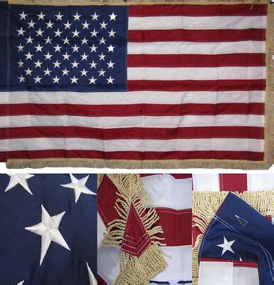 X Embroidered Sewn Usa American Gold Fringe Sleeve D Nylon Flag