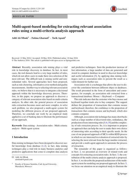 pdf multi agent based modeling for extracting relevant association rules using a multi