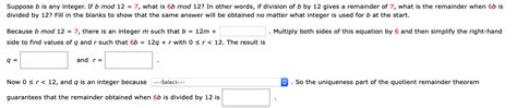 solved suppose b is any integer if b mod 12 7 what is 6b