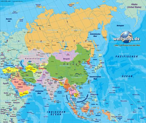 Karte von Asien Weltkarte politisch Übersichtskarte Regionen der