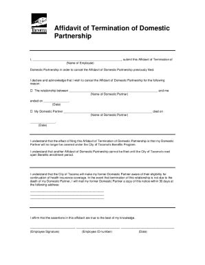 Fillable Online Affidavit Of Termination Of Domestic Partnership