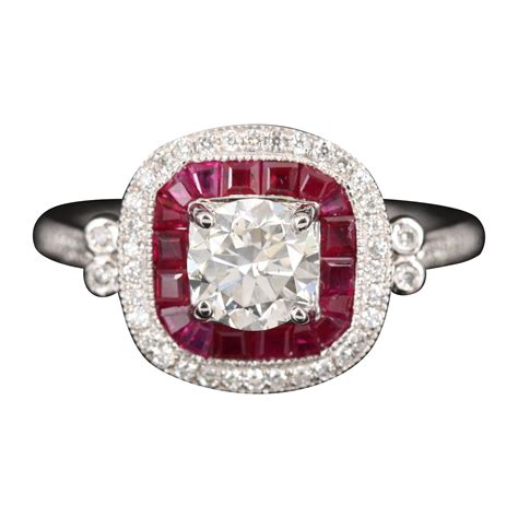 Bague de fiançailles en or blanc rubis et diamants bague de mariage