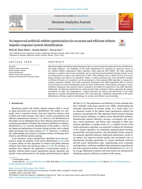 pdf an improved artificial rabbits optimization for accurate and efficient infinite impulse