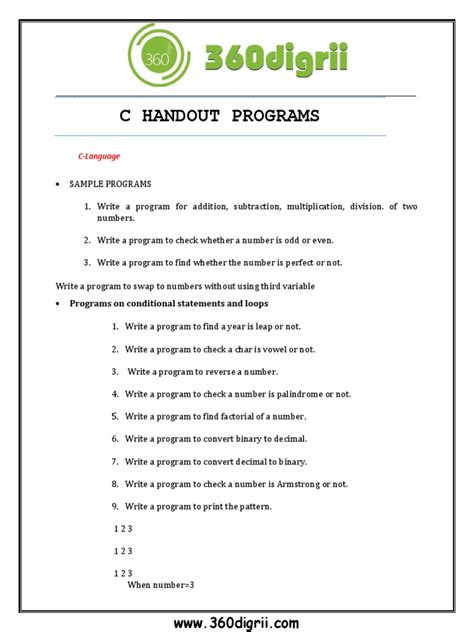 programs handout pdf matrix mathematics string computer science