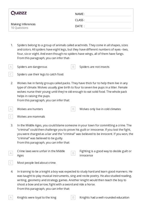 50 Making Inferences Worksheets For 4th Class On Quizizz Free