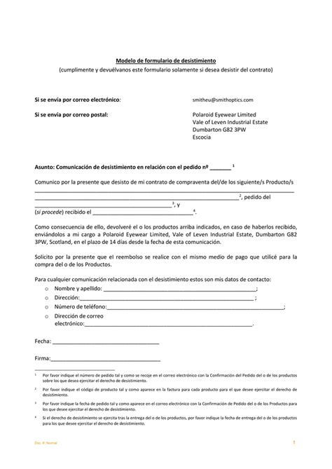 Modelo De Formulario De Desistimiento