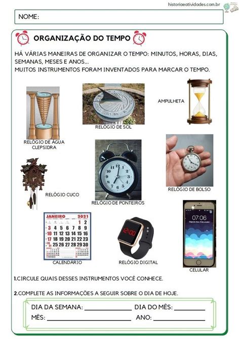 Organização do tempo Atividade de História para imprimir
