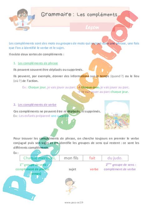 Les compléments de phrase et les compléments de verbe Leçon de