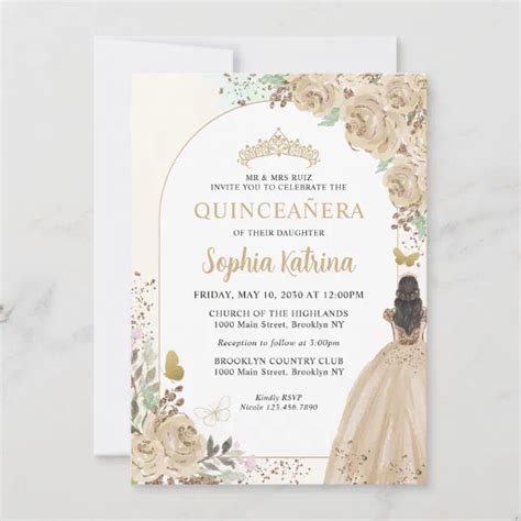 Budget Floral Champagne Gold Princess Quinceanera Note Card Zazzle
