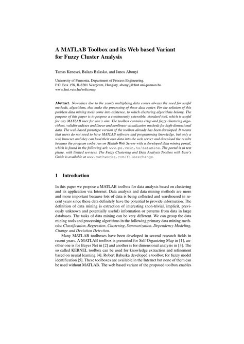 pdf a matlab toolbox and its web based variant for fuzzy cluster analysis