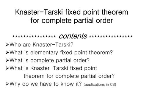 ppt knaster tarski fixed point theorem for complete partial order powerpoint presentation id