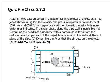 Solved P 2 Air Flows Past An Object In A Pipe Of 2 5 M Chegg