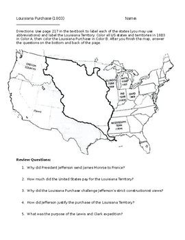 Exploring The Louisiana Purchase Map Activity
