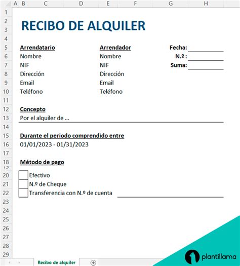 RECIBO DE ALQUILER Descarga En Excel GRATIS