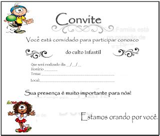 Ministério Infantil Tia Estela Convites para o Culto Infantil Crianças