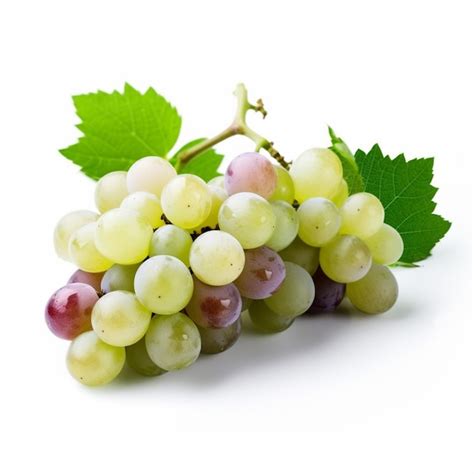 Un Racimo De Uvas Con Hojas Verdes Sobre Un Fondo Blanco Foto Premium
