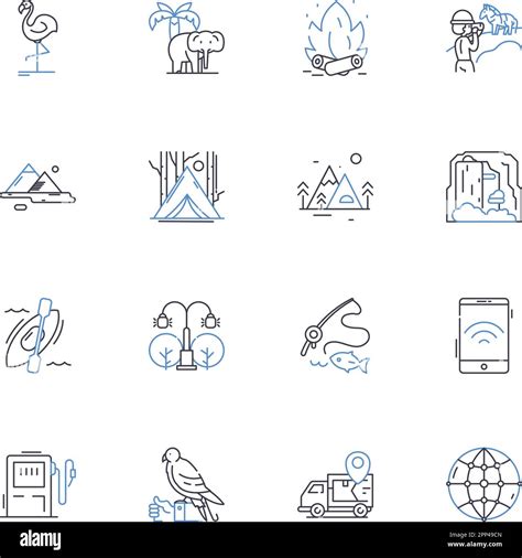 Hiking Trekking Line Icons Collection Mountains Adventure Trail