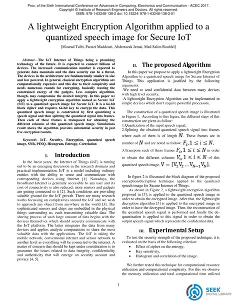 pdf application of a lightweight encryption algorithm to a quantized speech image for secure iot