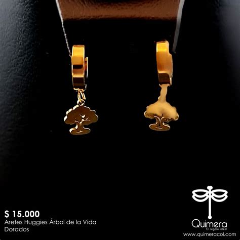 Aretes Huggies Árbol de la Vida Dorados Quimera El regalo ideal
